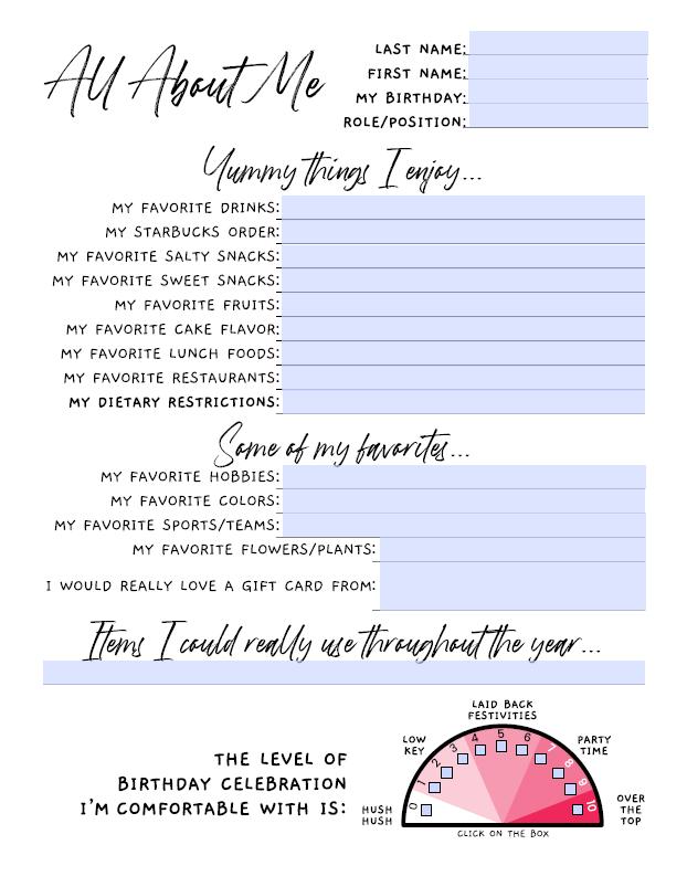 All About Me Form - Etsy