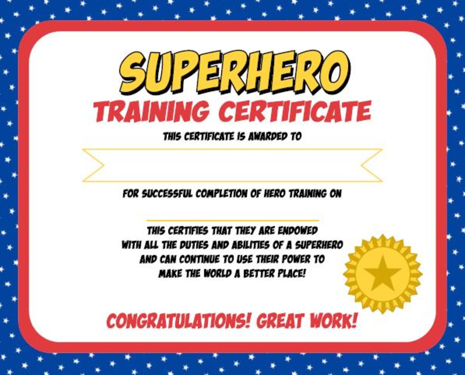 Superhero Training Certificate - Etsy