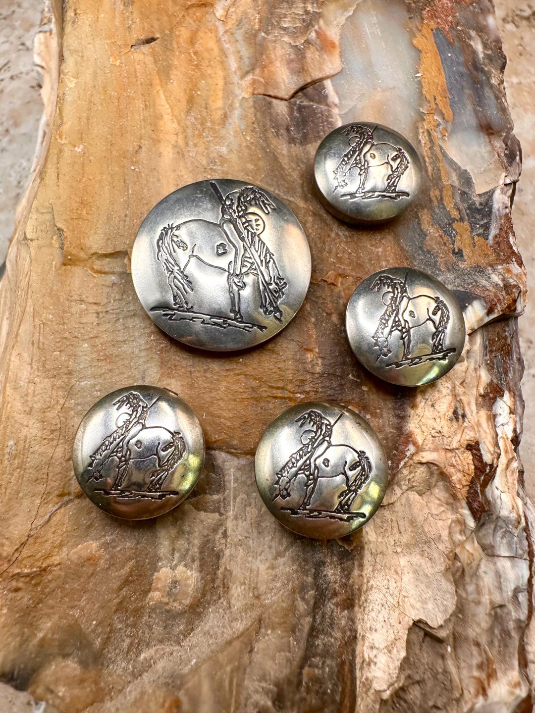 Vintage "end of the Trail" Sterling Silver Button Covers Set - Etsy