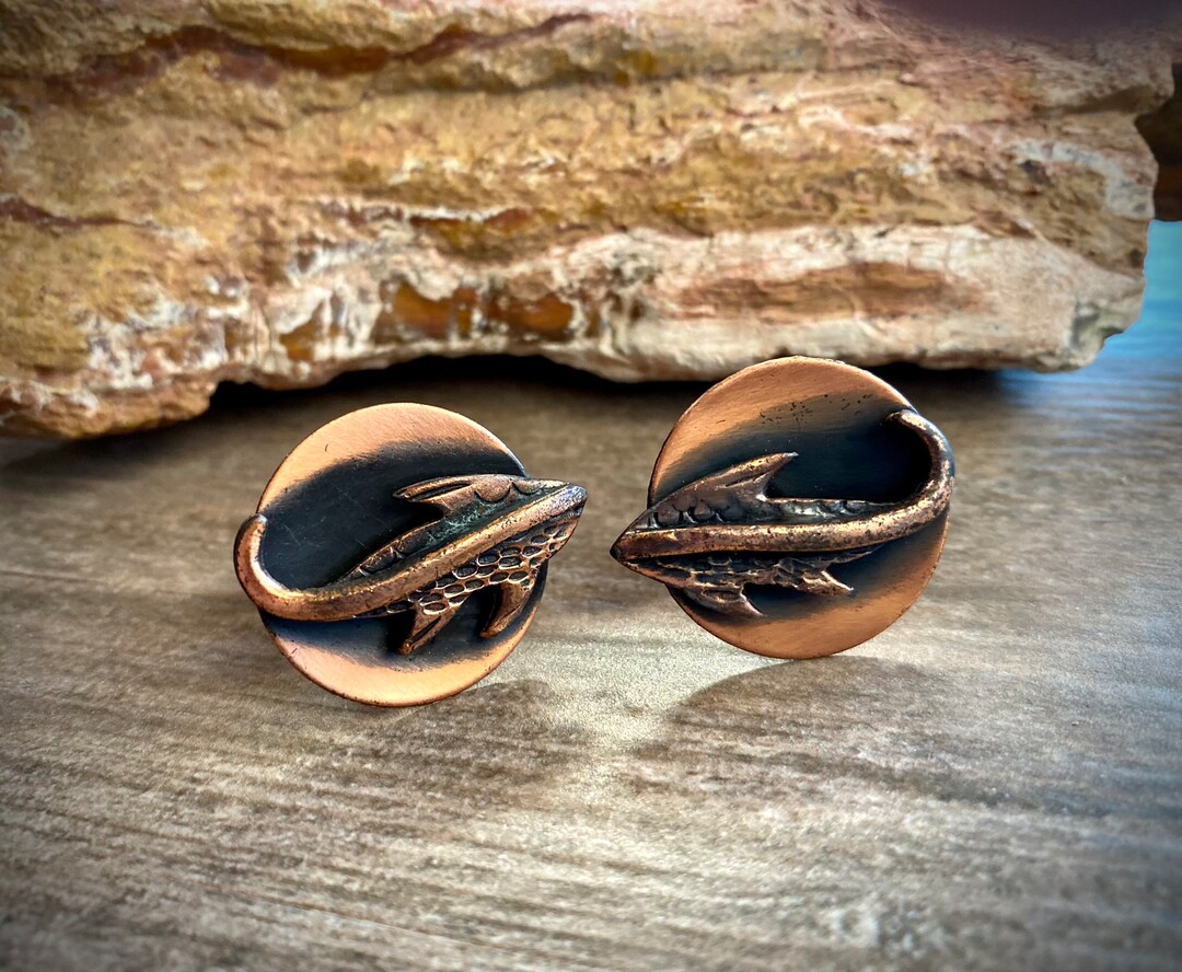 Vintage Copper Cufflinks With Stingray or Aquatic Marine Fish - Etsy