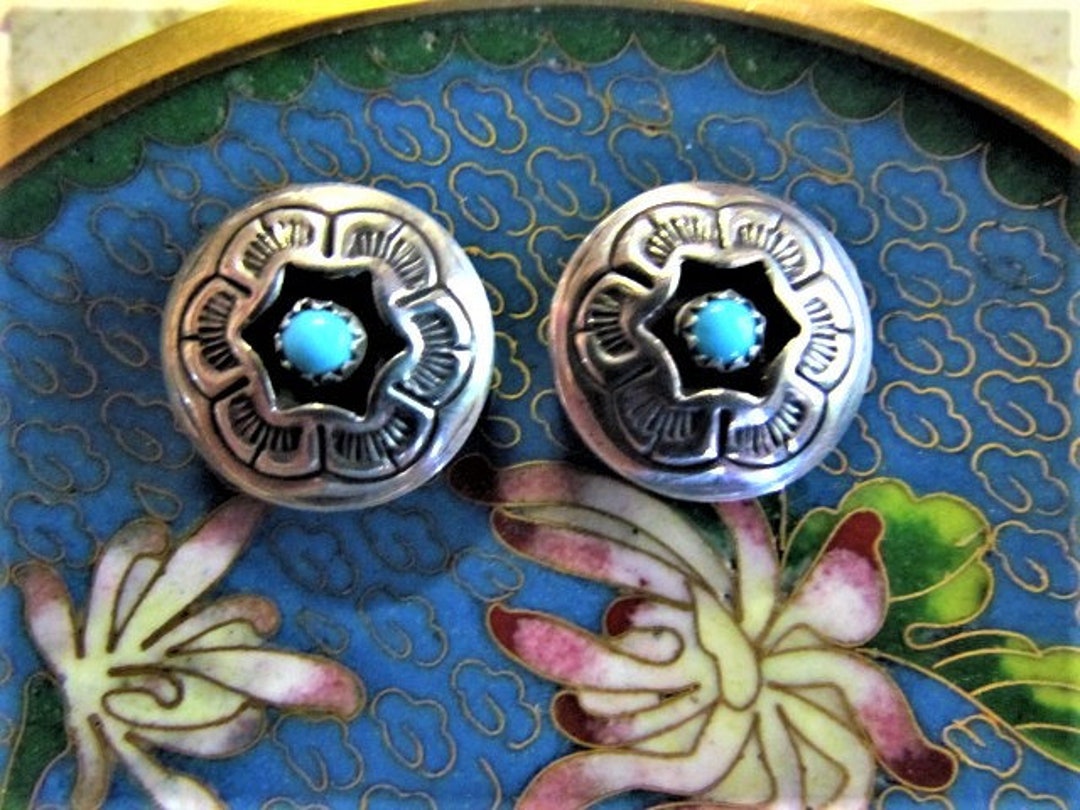 Sterling Silver and Turquoise Shadowbox Shirt Button Cover Cuff Button ...