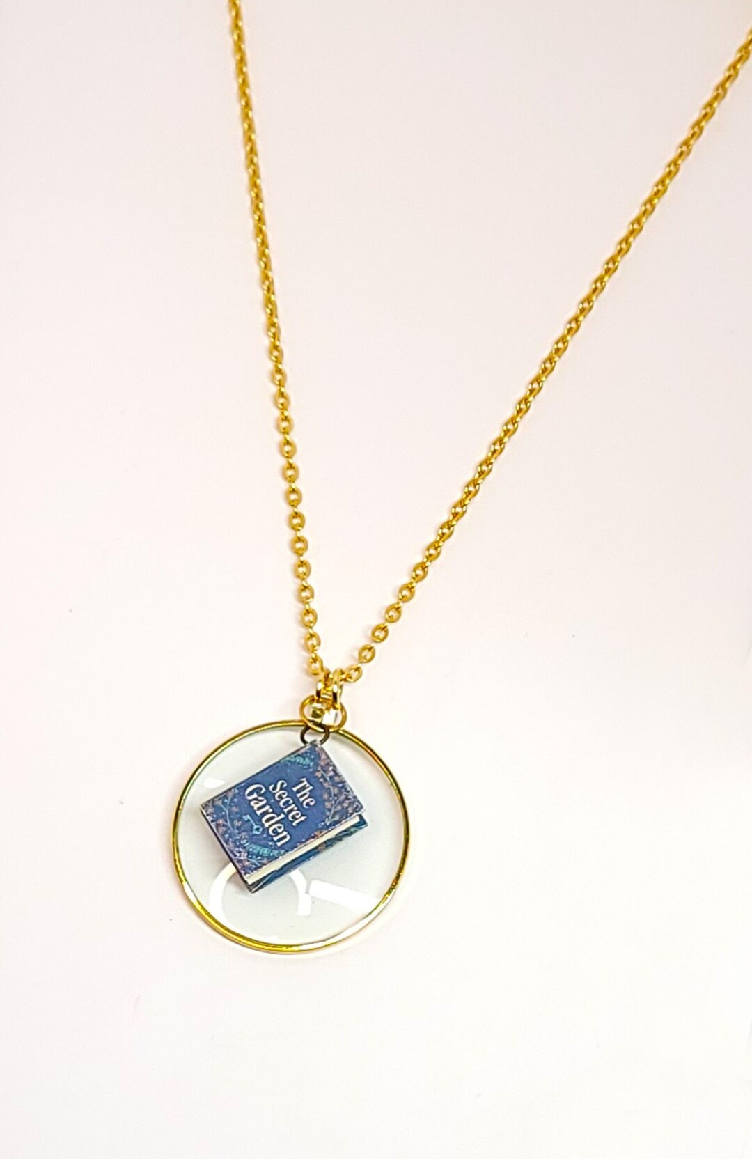 Magnifier Necklace, the Secret Garden Book Dangle, Tiny Book Pendant ...