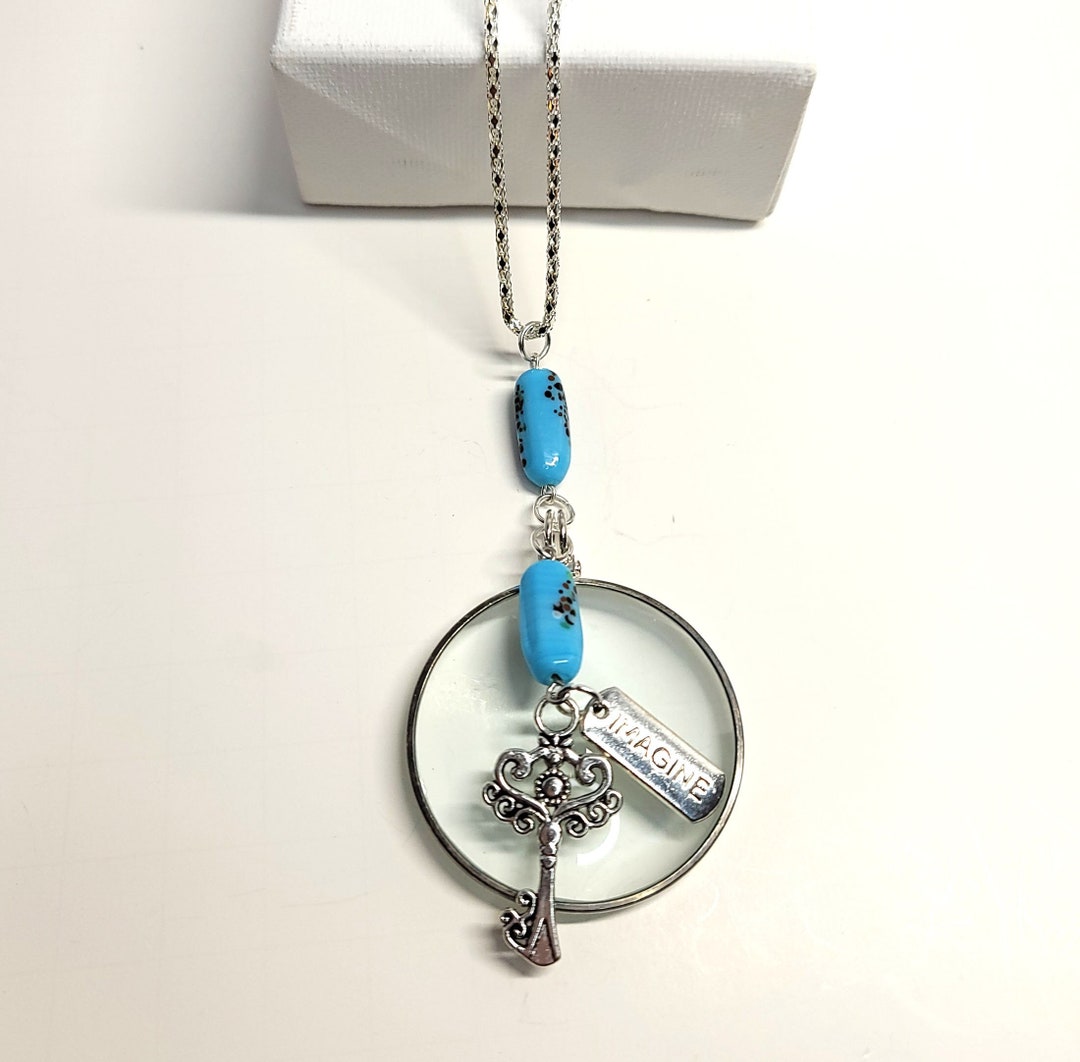 Turquoise Imagine Key Magnifier Necklace Handmade Monocle Eyeglass Lens ...