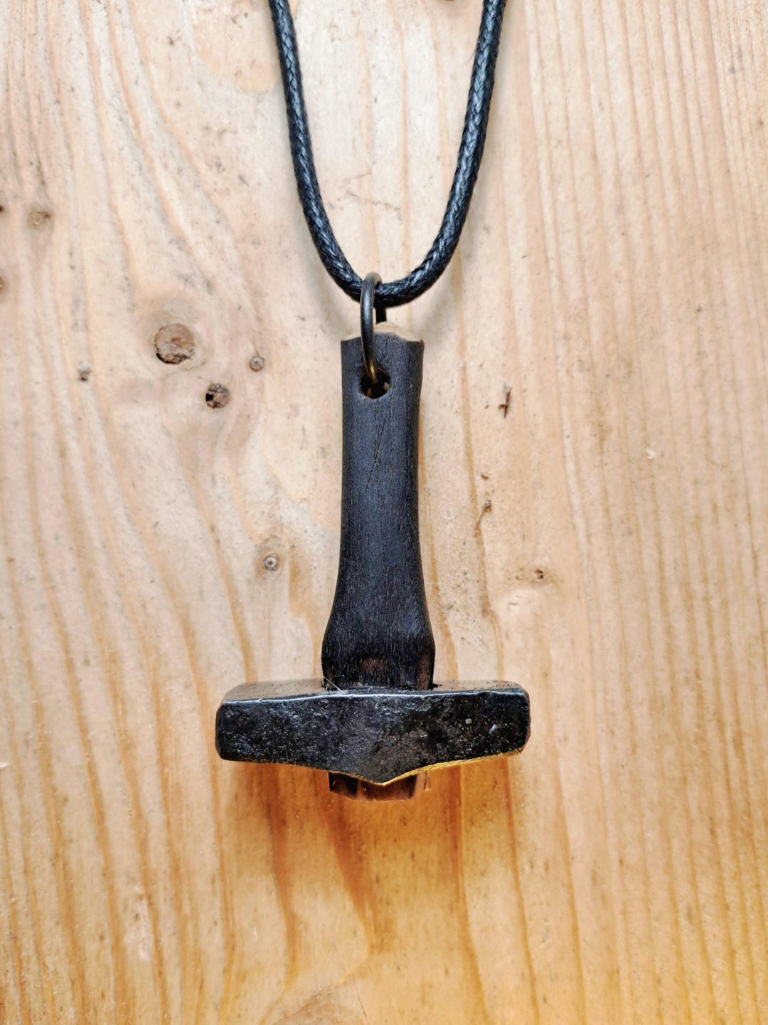 Handmade Viking Mjolnir Pendant Iron Thor's Hammer Necklace With Wooden ...