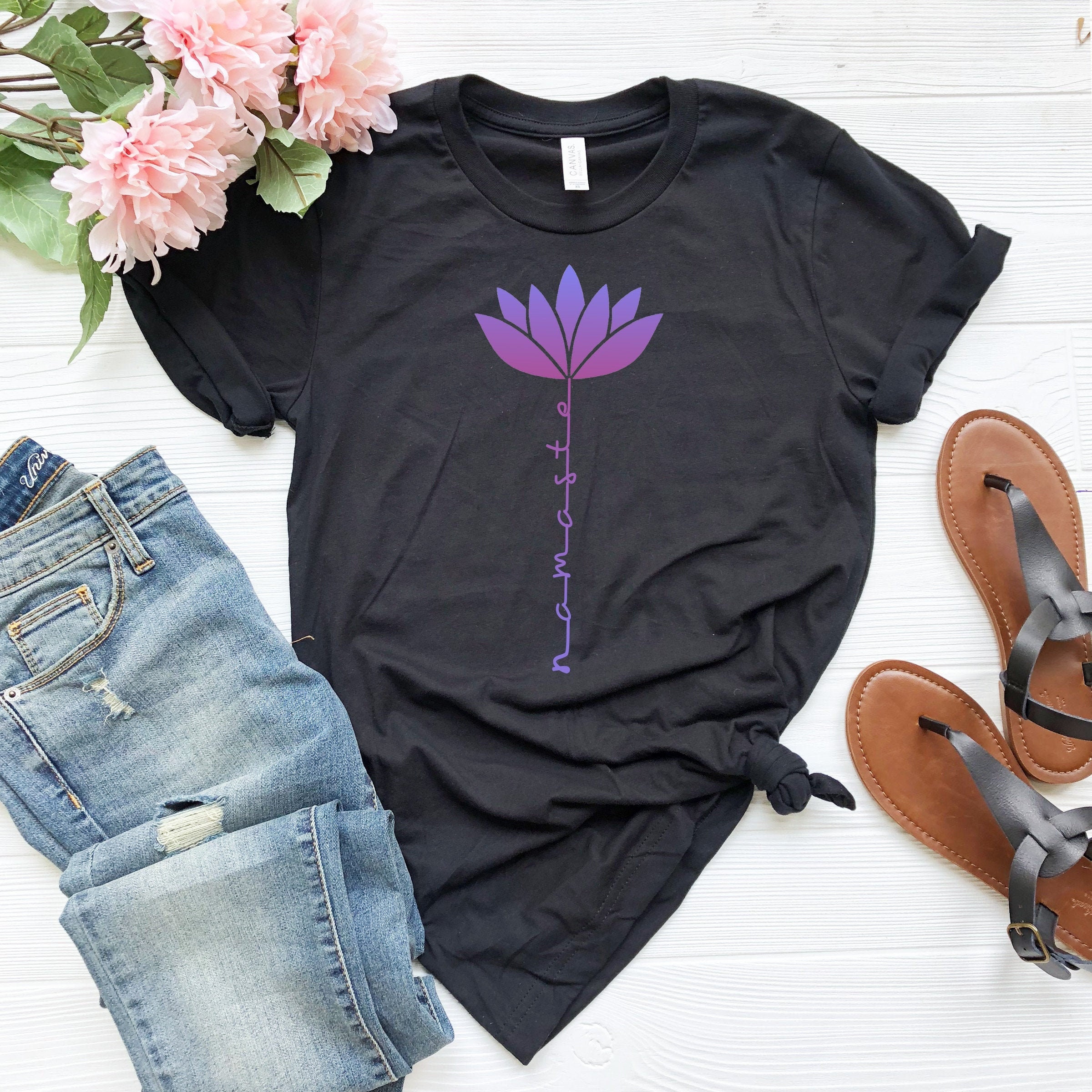Namaste Shirt, Lotus Flower, Namaste Yoga Tee, Yogini Gift, Shirt for ...