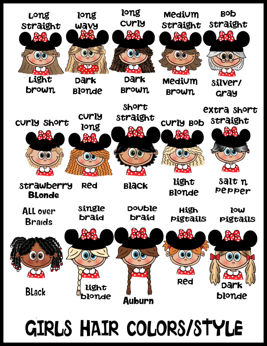 Hair Color, Styles, Skin Tones and Eye Colors for Custom Personalized ...