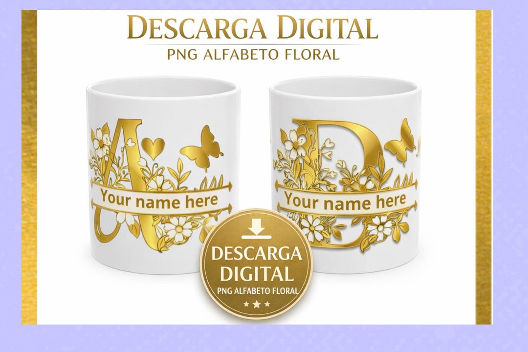 Floral Split Monogram Alphabet, Gold Initial Letters PNG, Sublimation ...