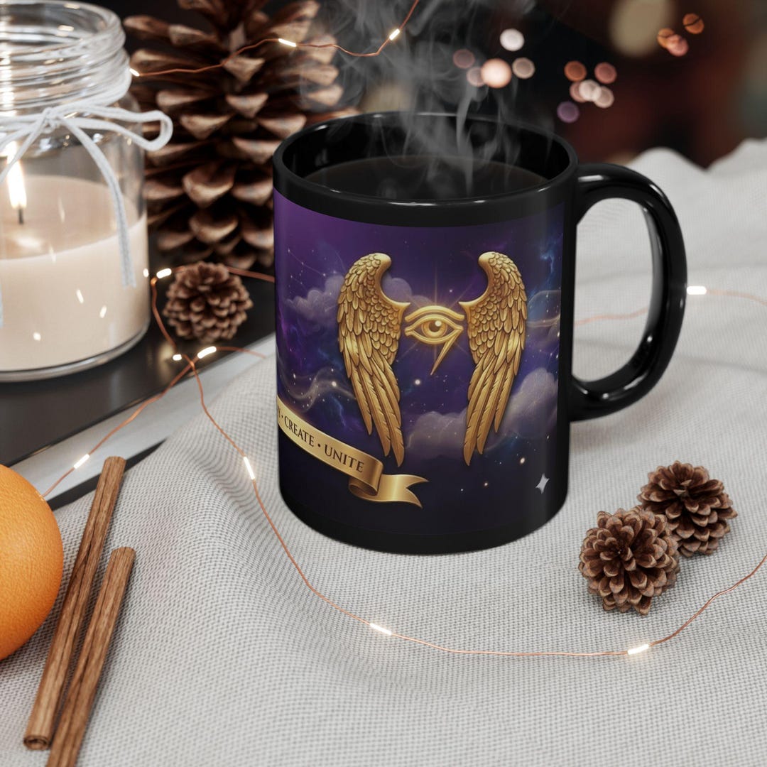 Golden Angel Wings Mug With Central Eye: Mystic Coffee, Bohemian ...