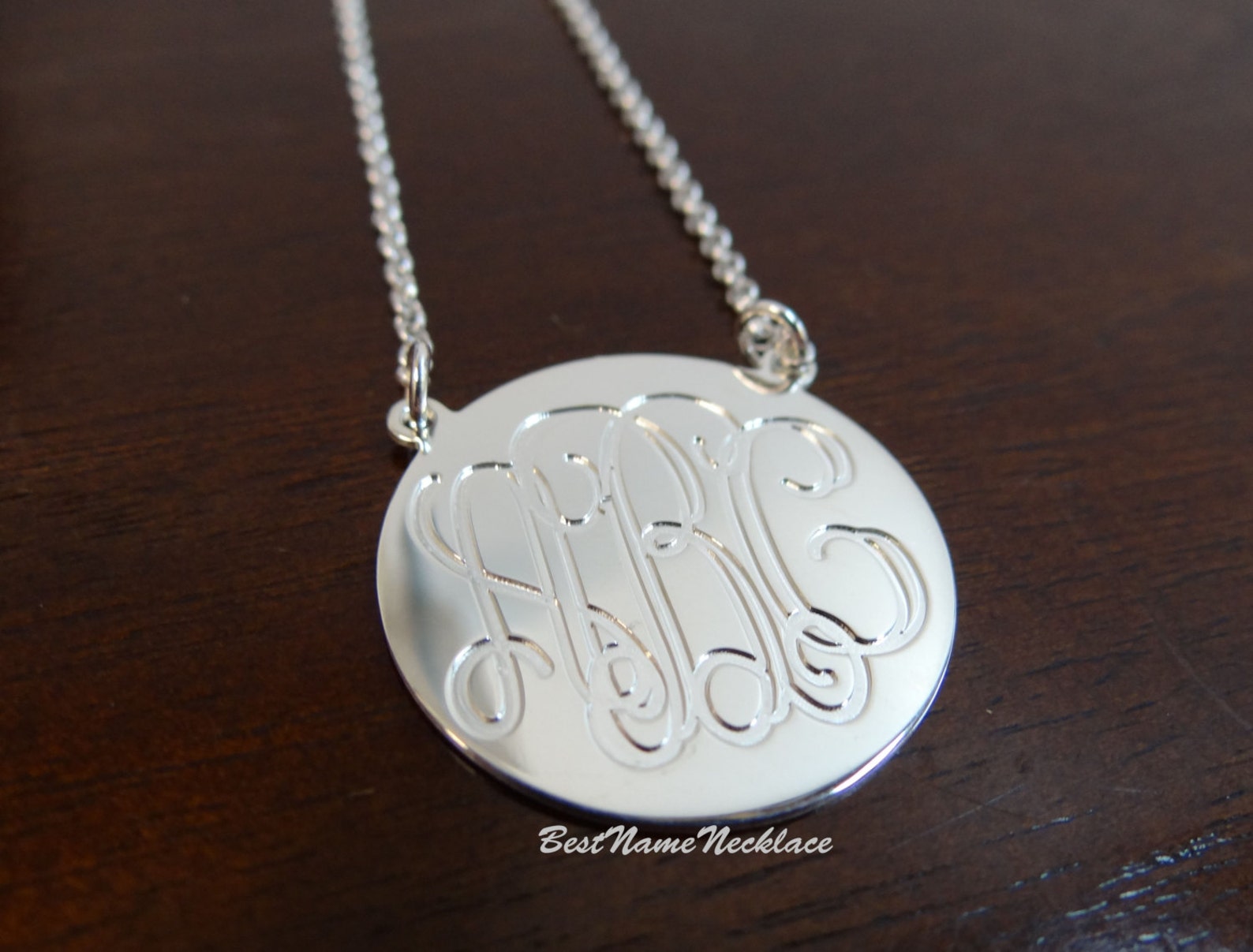 Engraved Monogram Necklace Sterling Silver Monogram Necklace | Etsy