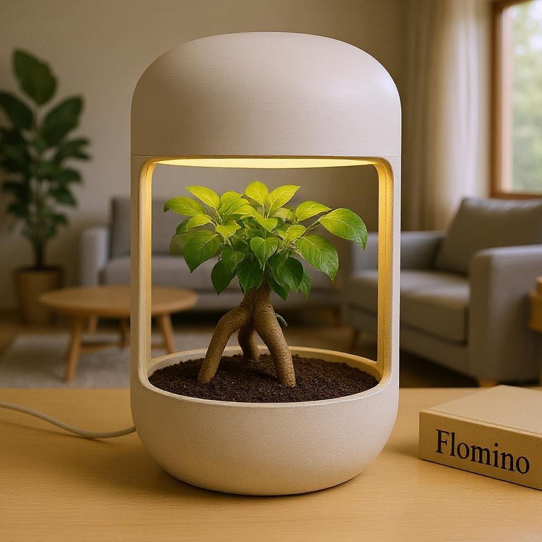 Minimalist Table Lamp With Planter: Luminest Desk Light, Plant Lover ...