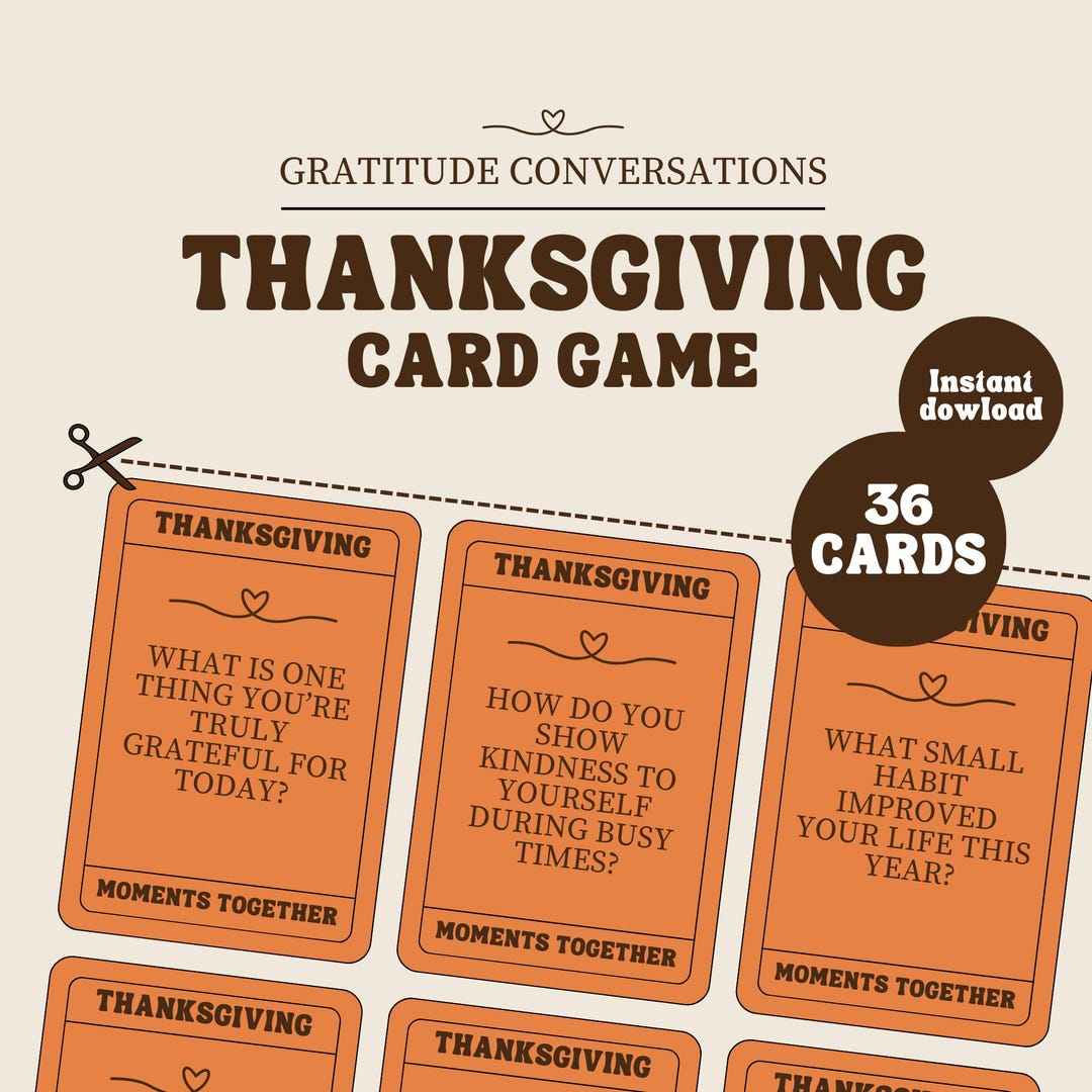 Thanksgiving Conversation Starter Cards Printable Self-care & Self-help ...