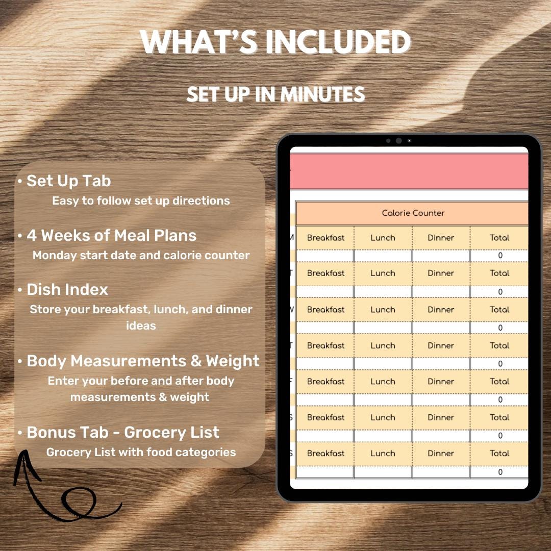 Weight Loss Meal Planner - Weekly Meal Planner - Body Measurement ...