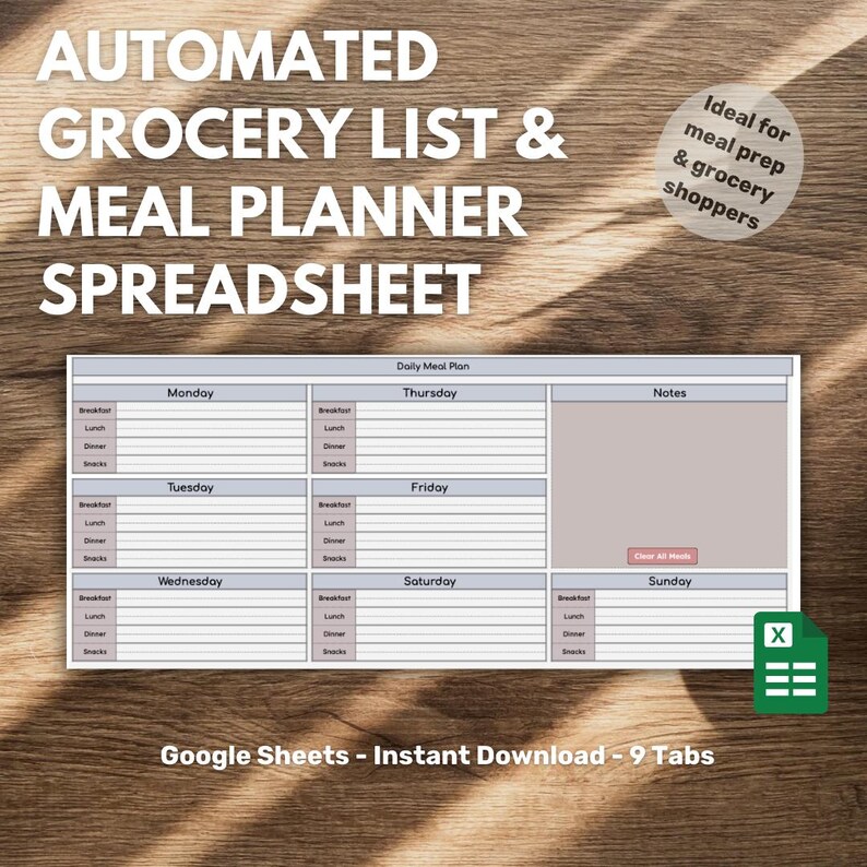 Automated Grocery List & Weekly Meal Planner - Meal Prep Template for ...
