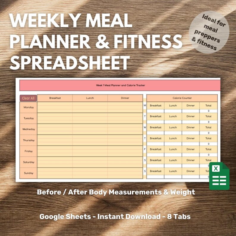 Weight Loss Meal Planner - Weekly Meal Planner - Body Measurement ...