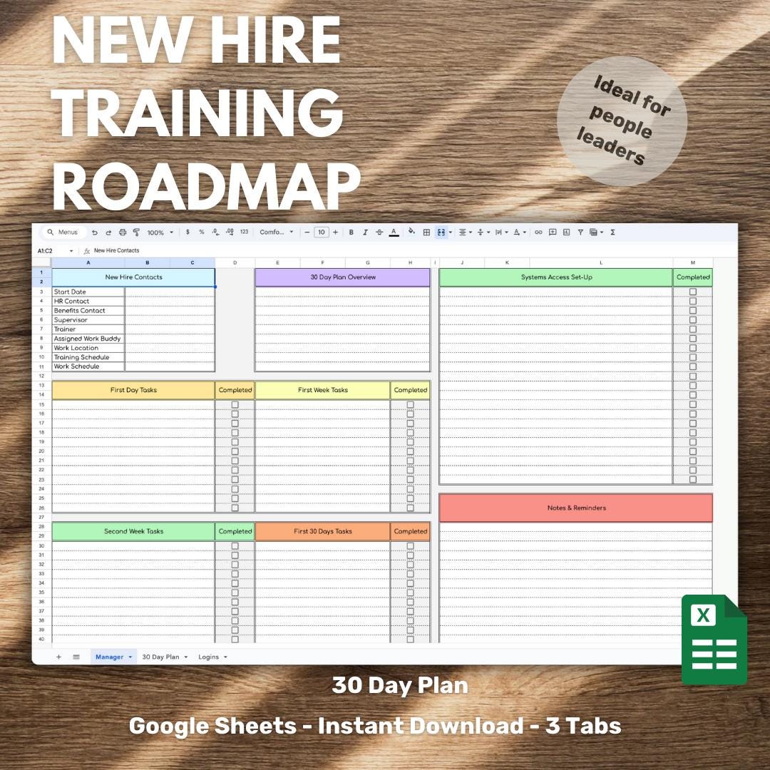 New Hire Training Roadmap: 30-day Onboarding Checklist (google Sheets ...