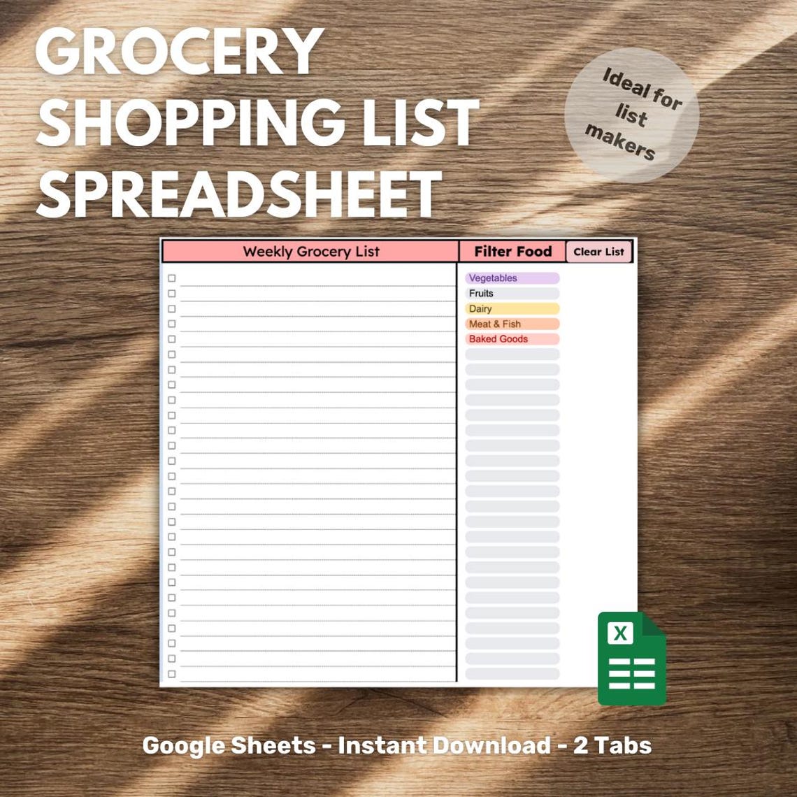Digital Grocery List Template - Meal Planner - Shopping List - Google ...