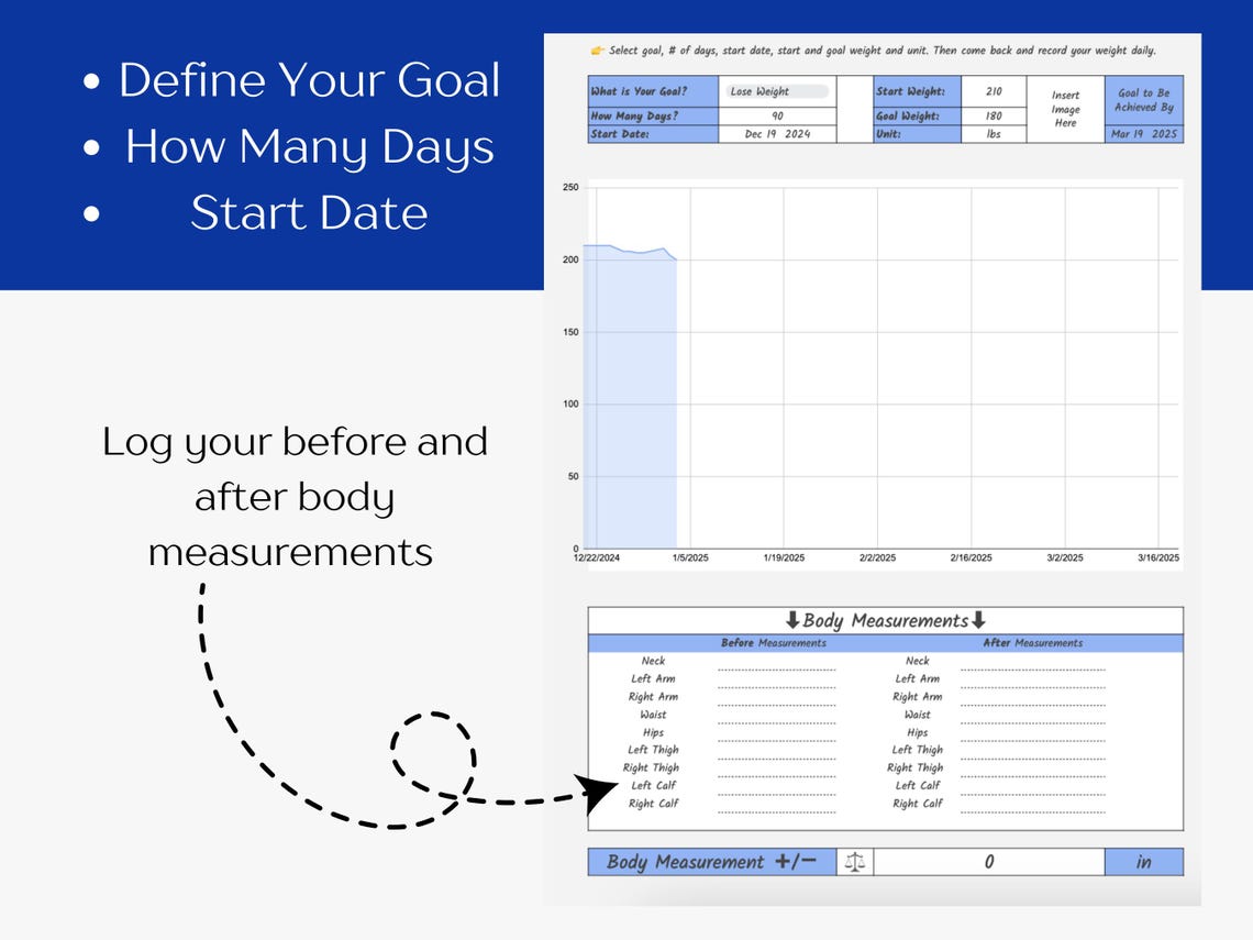 Weight Tracker Spreadsheet Google Sheets Daily Weekly Weigh-in Body ...