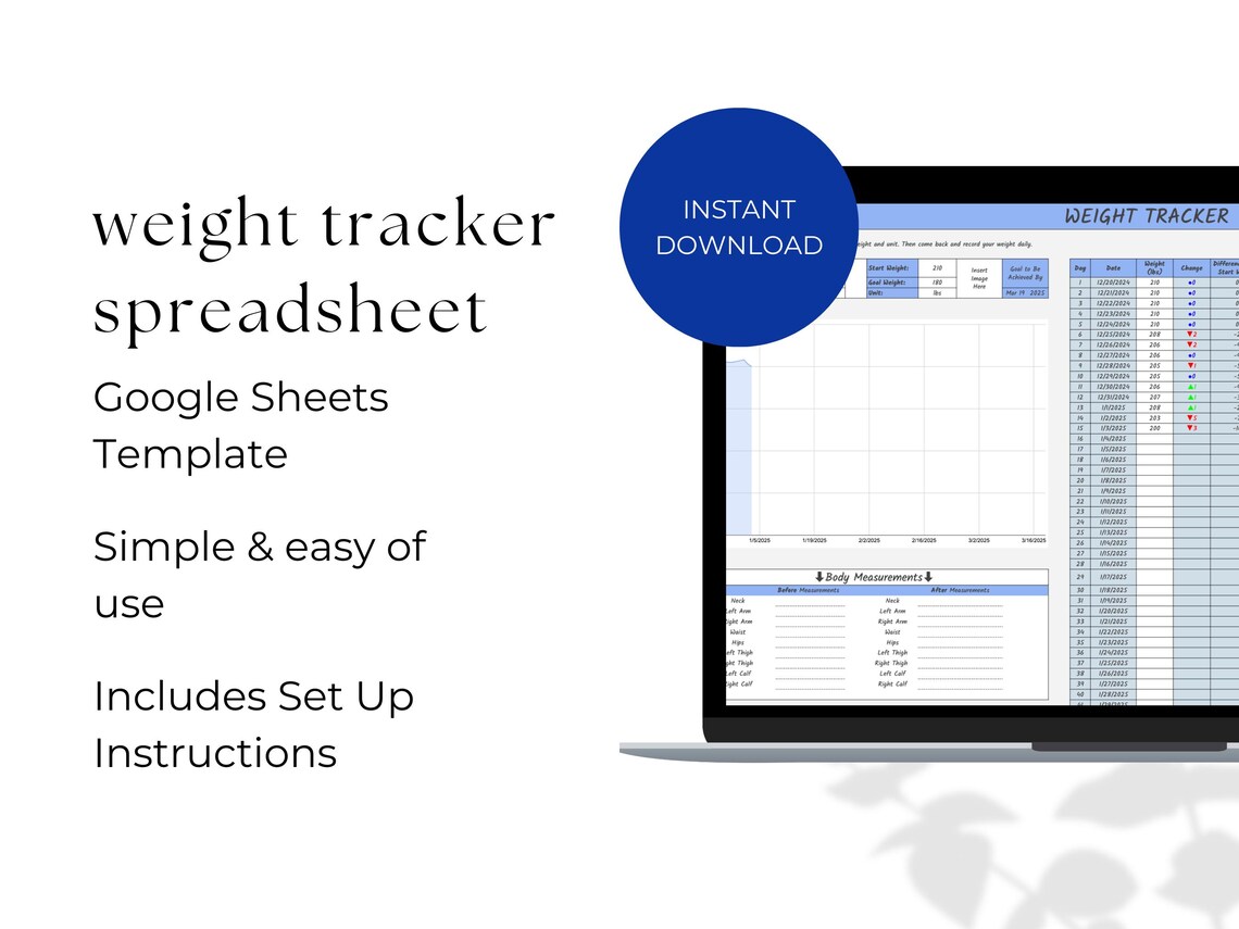 Weight Tracker Spreadsheet Google Sheets Daily Weekly Weigh-in Body ...
