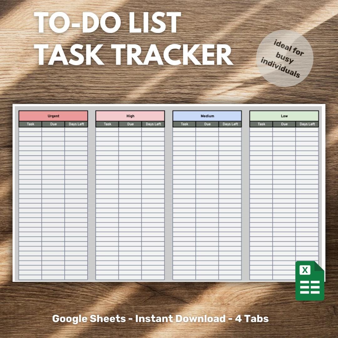 To-do List Google Sheet, Digital Planner Template, Task Tracker, Work ...