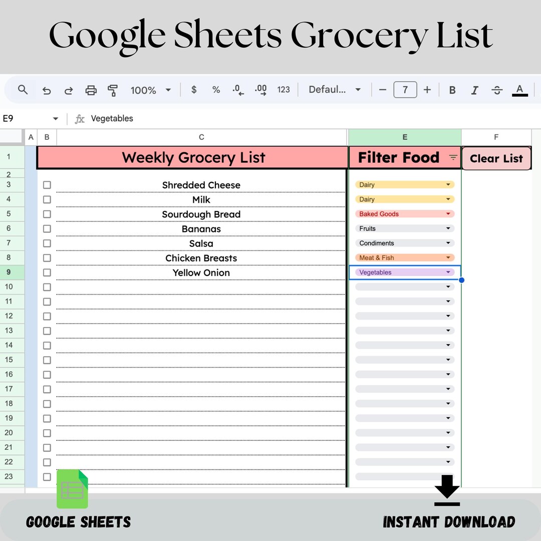 Grocery List Template Google Sheets Grocery List Digital Template ...