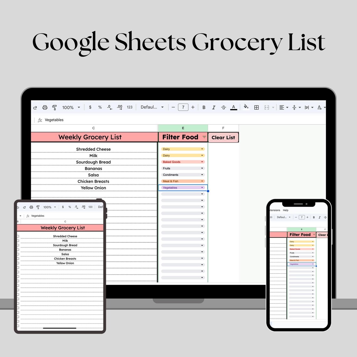 Digital Grocery List Template Meal Planner Shopping List Google Sheets ...