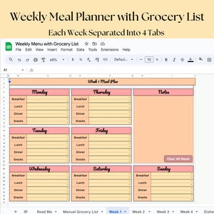 Weekly Meal Planner Grocery List Template Meal Prep Planner Google ...