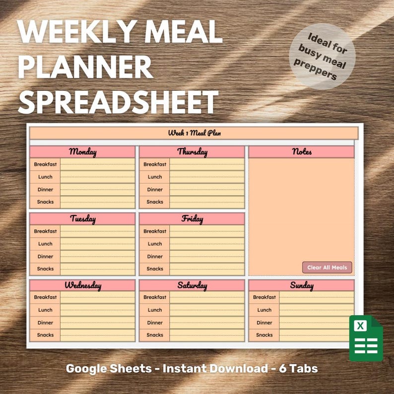 Weekly Meal Planner: Google Sheets Template (digital Download) - Etsy