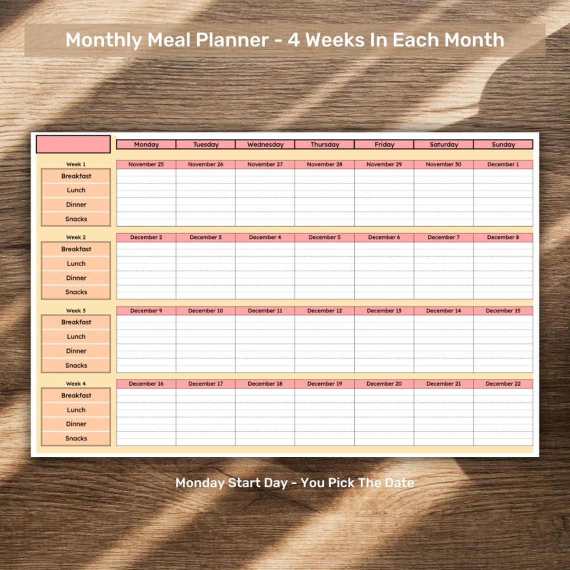 Monthly Meal Calendar - Weekly Meal Planner - Automated Grocery List ...