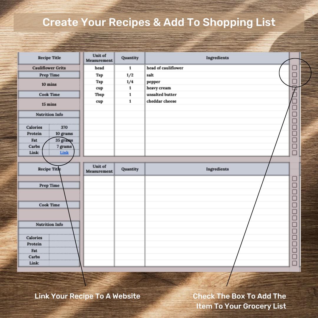 Automated Grocery List & Weekly Meal Planner - Meal Prep Template for ...