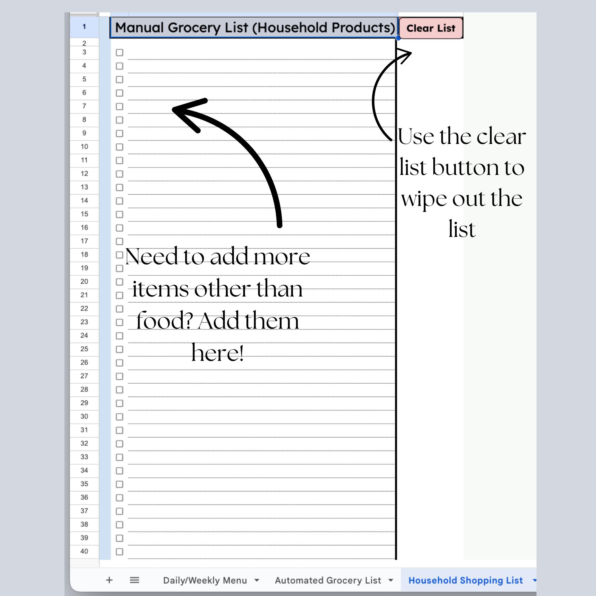 Automated Grocery List & Weekly Meal Planner Meal Prep Template for ...