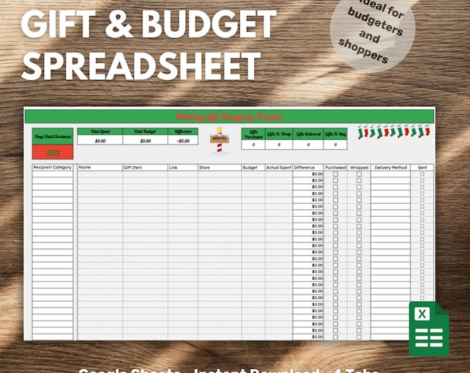 Christmas Gift Tracker for Excel & Google Sheets, Christmas Planner ...