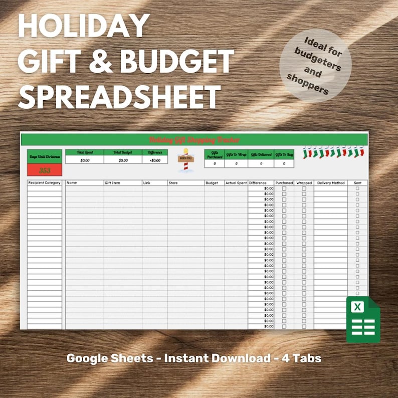 Ultimate Christmas Gifts Tracker - Holiday Budget Spreadsheet - Gift ...