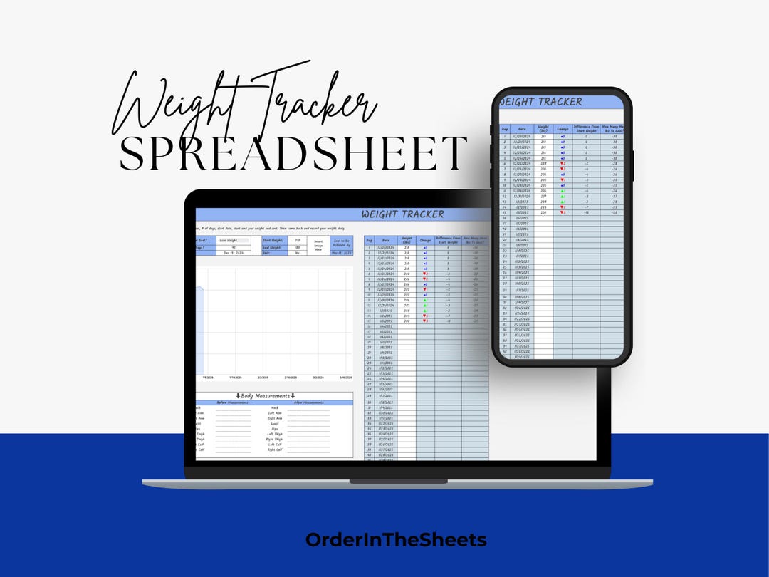 Weight Tracker Spreadsheet Google Sheets Daily Weekly Weigh-in Body ...
