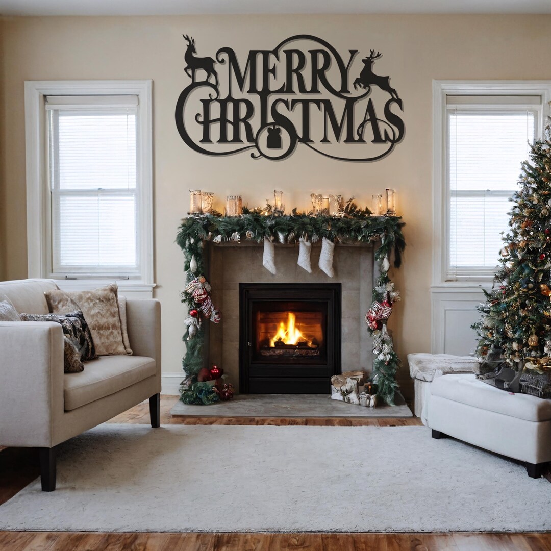Merry Christmas Metal Wall Art, Noel Wall Hanging, Above Fireplace ...