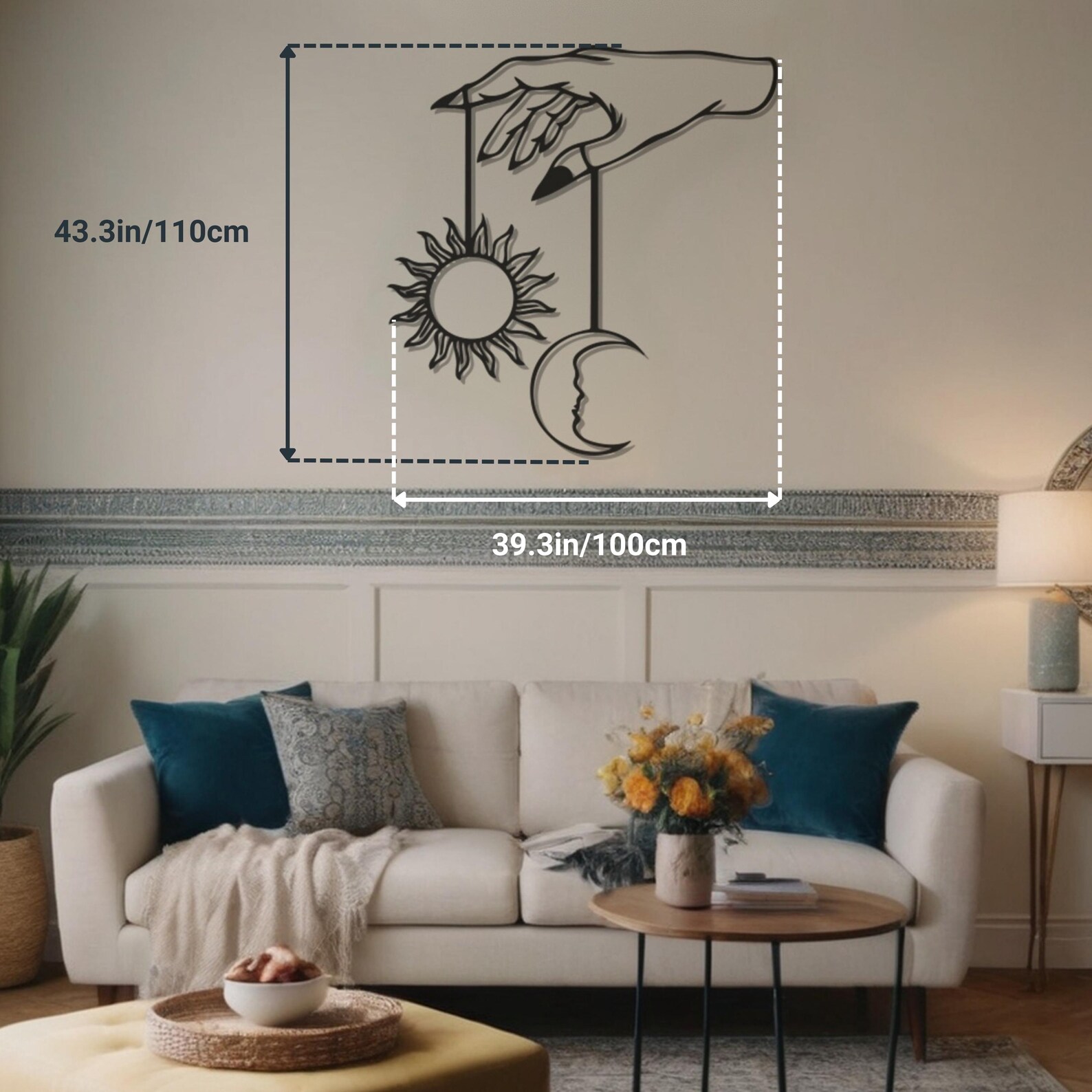 Hanging Sun and Moon Metal Wall Art, Sun Sign Wall Decoration, Crescent ...