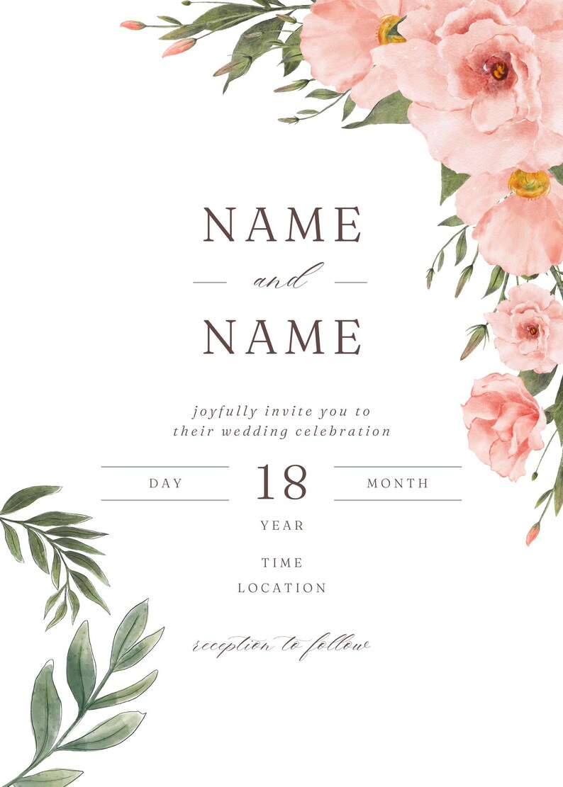 Simple Floral Wedding Invitation - Etsy