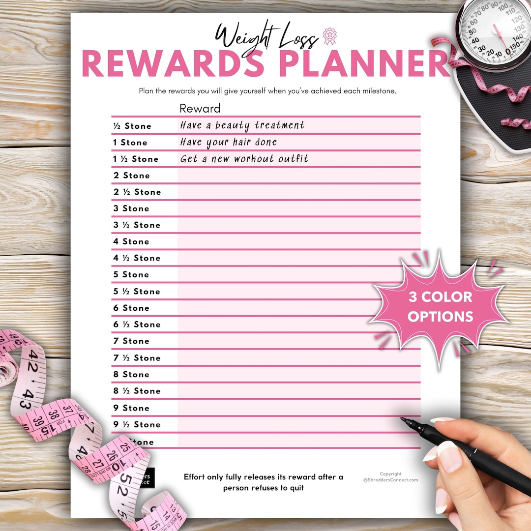 Weight Loss Reward Tracker, Printable Goal Setting Chart, Motivation ...