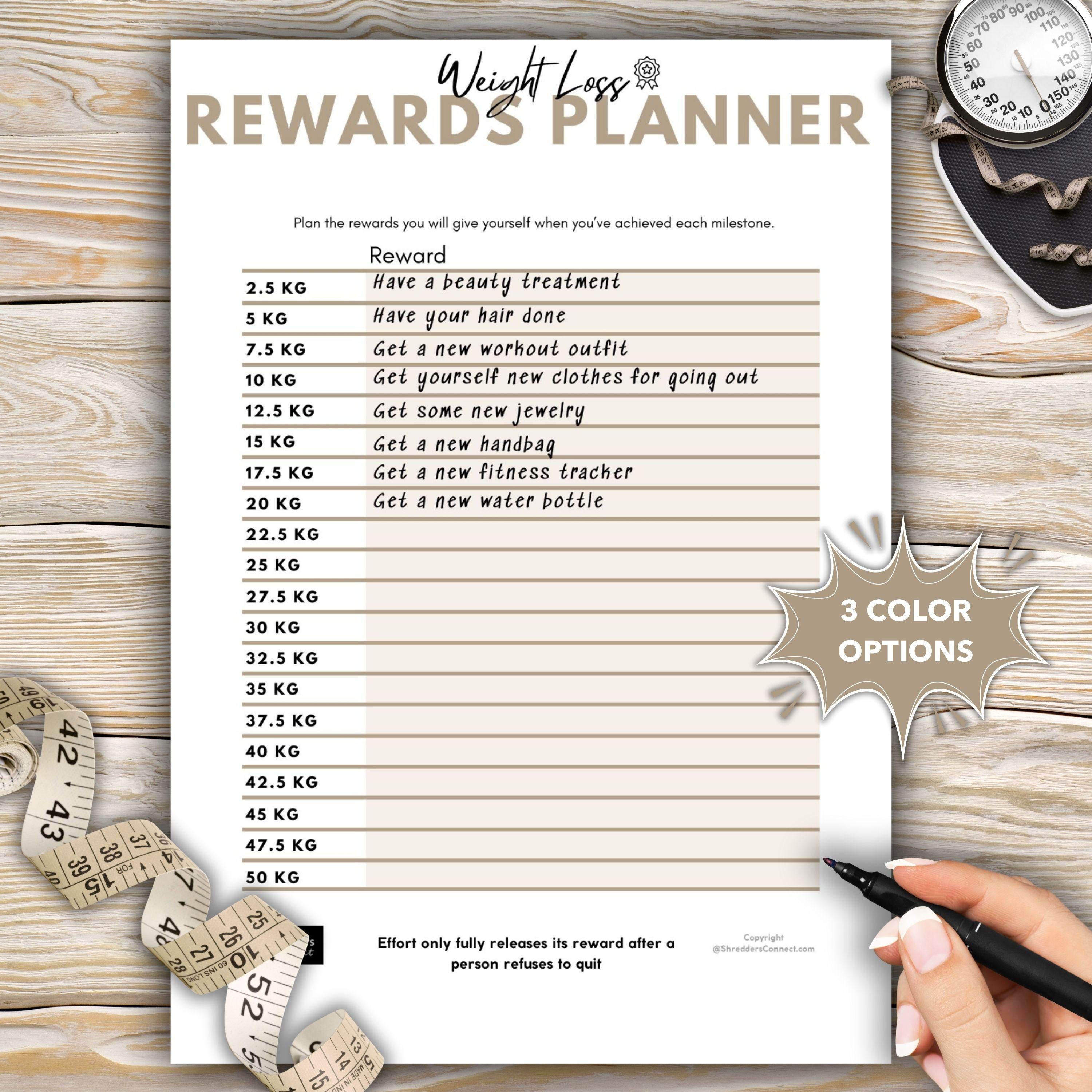 Weight Loss Reward Tracker, Printable Goal Setting Chart, Motivation ...