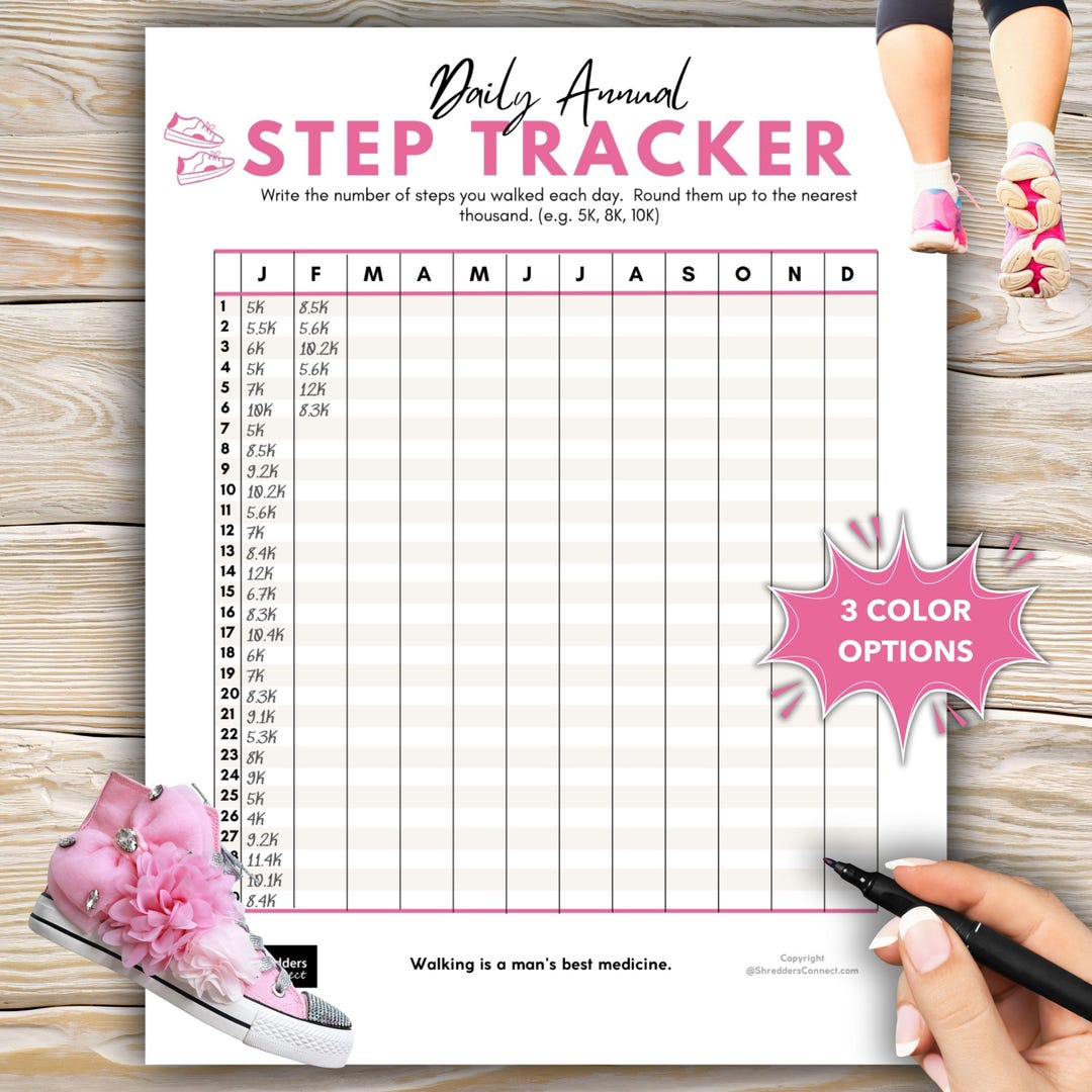 Daily Step Tracker Printable, Monthly Step Log, Fitness Tracker ...