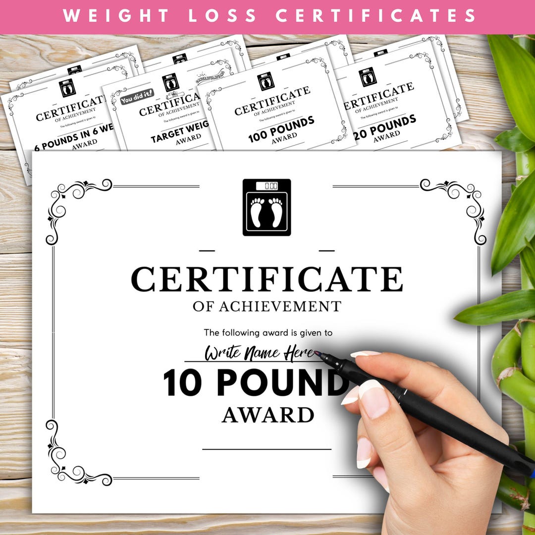 Weight Loss Milestone Certificates Slimming Achievement Awards ...