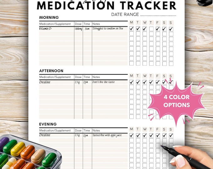Weekly Medication Tracker Printable, Prescription Tracker, Medicine Log ...