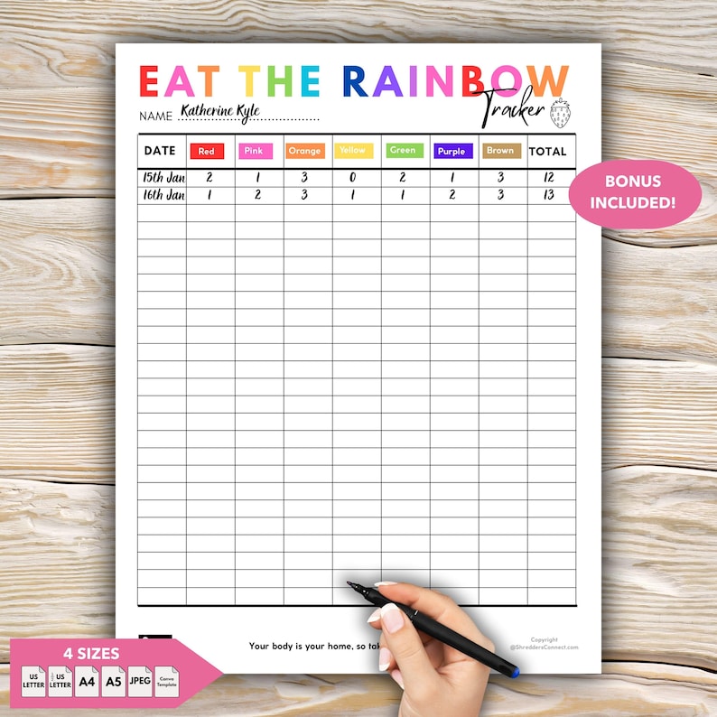 Eat the Rainbow Tracker, Printable Healthy Eating Chart, Nutrition ...