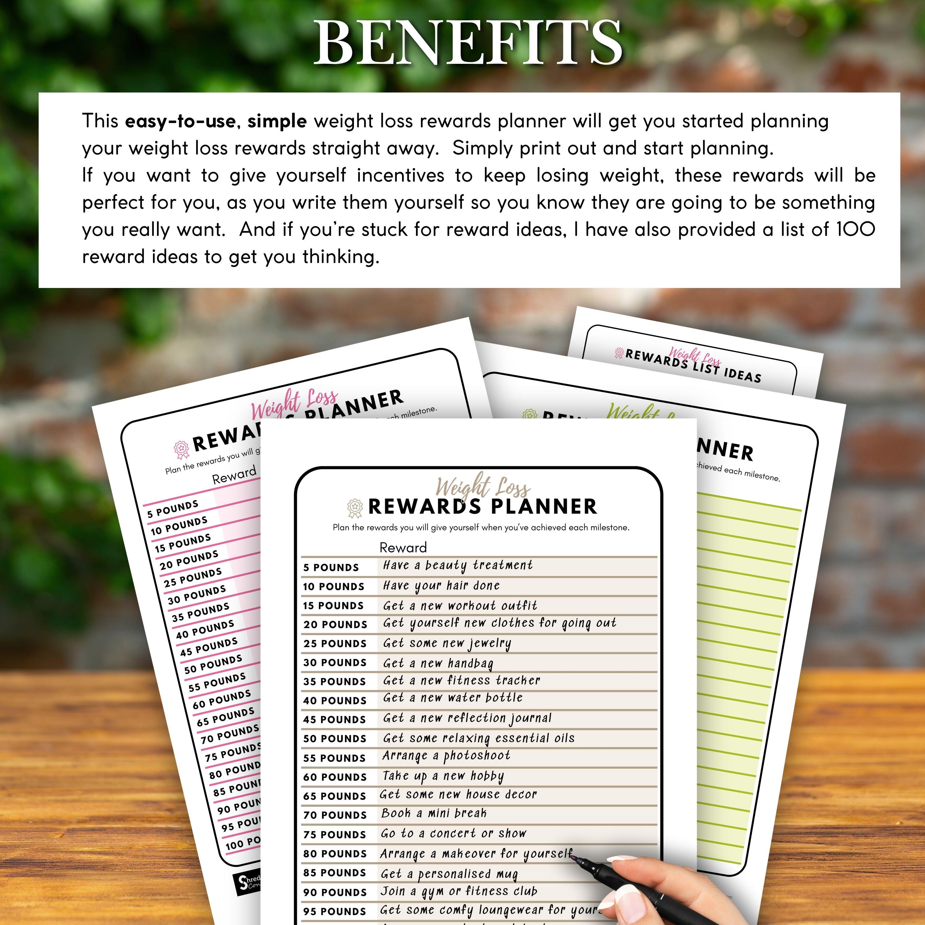 Weight Loss Reward Tracker, Printable Goal Setting Chart, Motivation ...