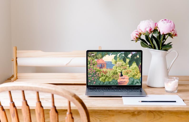 Ghibli-inspired Garden – Hand-painted Digital Wallpaper | Dreamy Anime ...