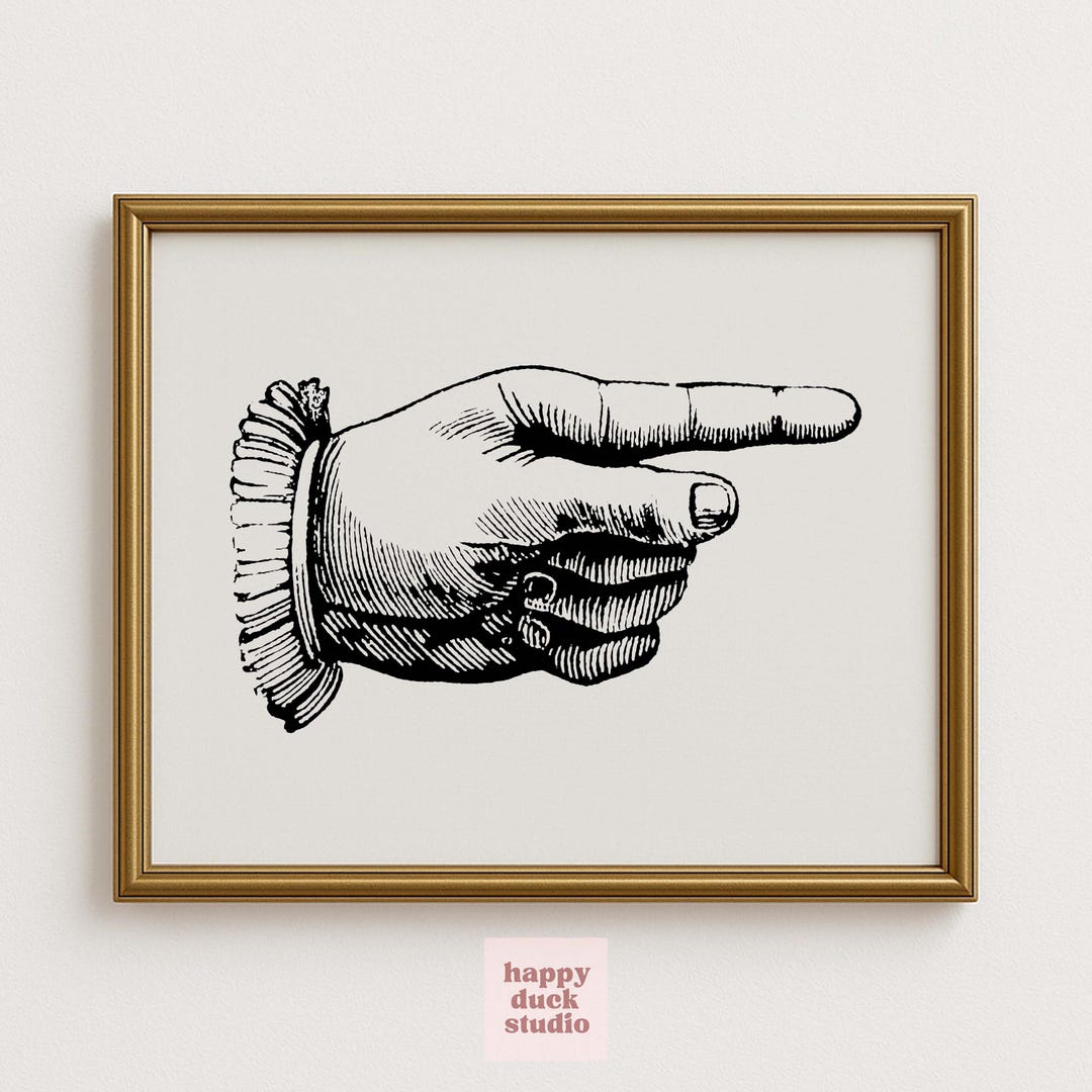 Pointing Finger Art Print | Vintage Wall Art Illustration Digital ...
