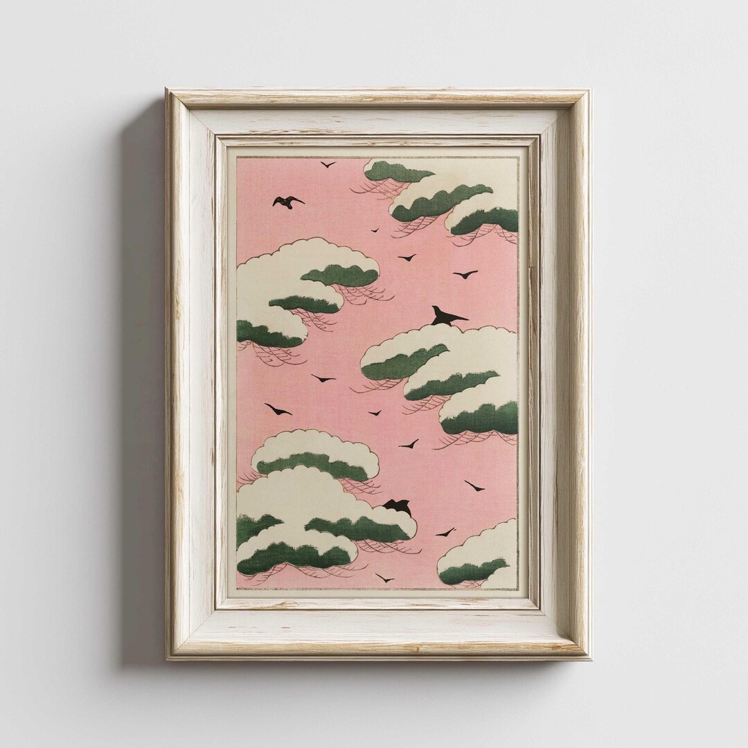 Printable Vintage Japanese Art | Pink Sky Illustration | Vintage Prints ...