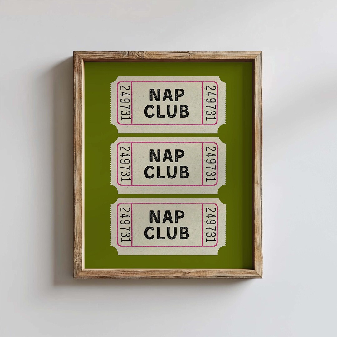 Nap Club Ticket Print: Green Bedroom Wall Art (digital Download) - Etsy