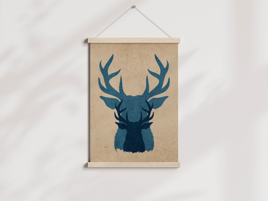 Vintage Style Stag Printable Poster - Digital Download - Blue Wall Art ...