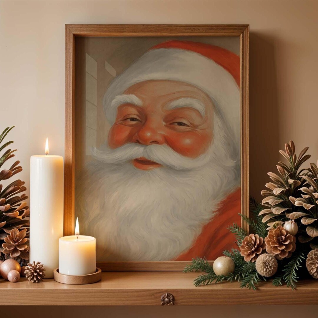 Printable Christmas Santa Art Print, Vintage Style Christmas Printable ...