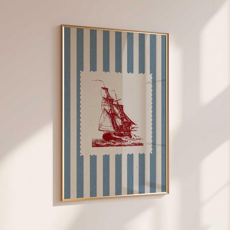Nautical Ship Print: Striped Sailor Art, Summer Vibes (digital Download ...